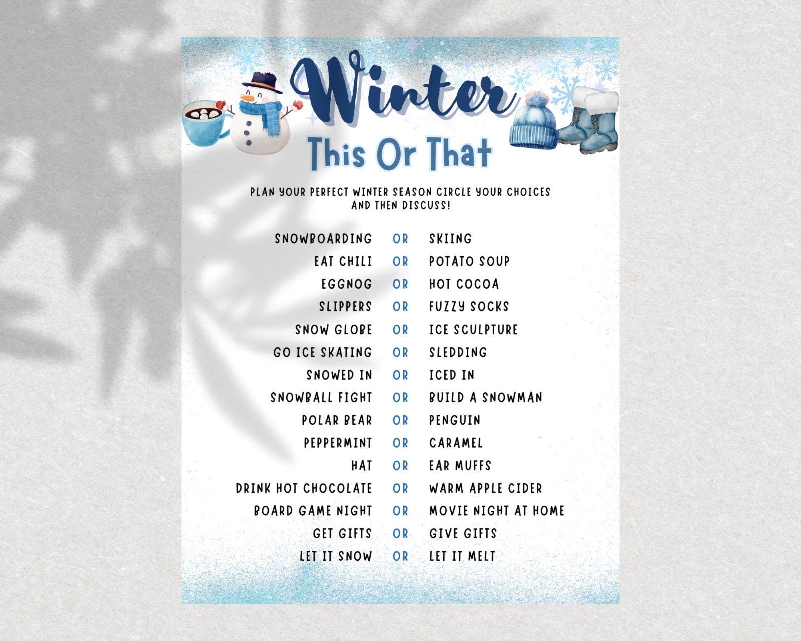 Winter This or That Printable Game,winter Would You Rather Game ...