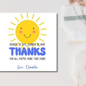 Teacher Appreciation Gift Tag, Summer Sun Gift Tag, Sunshine Thank You ...