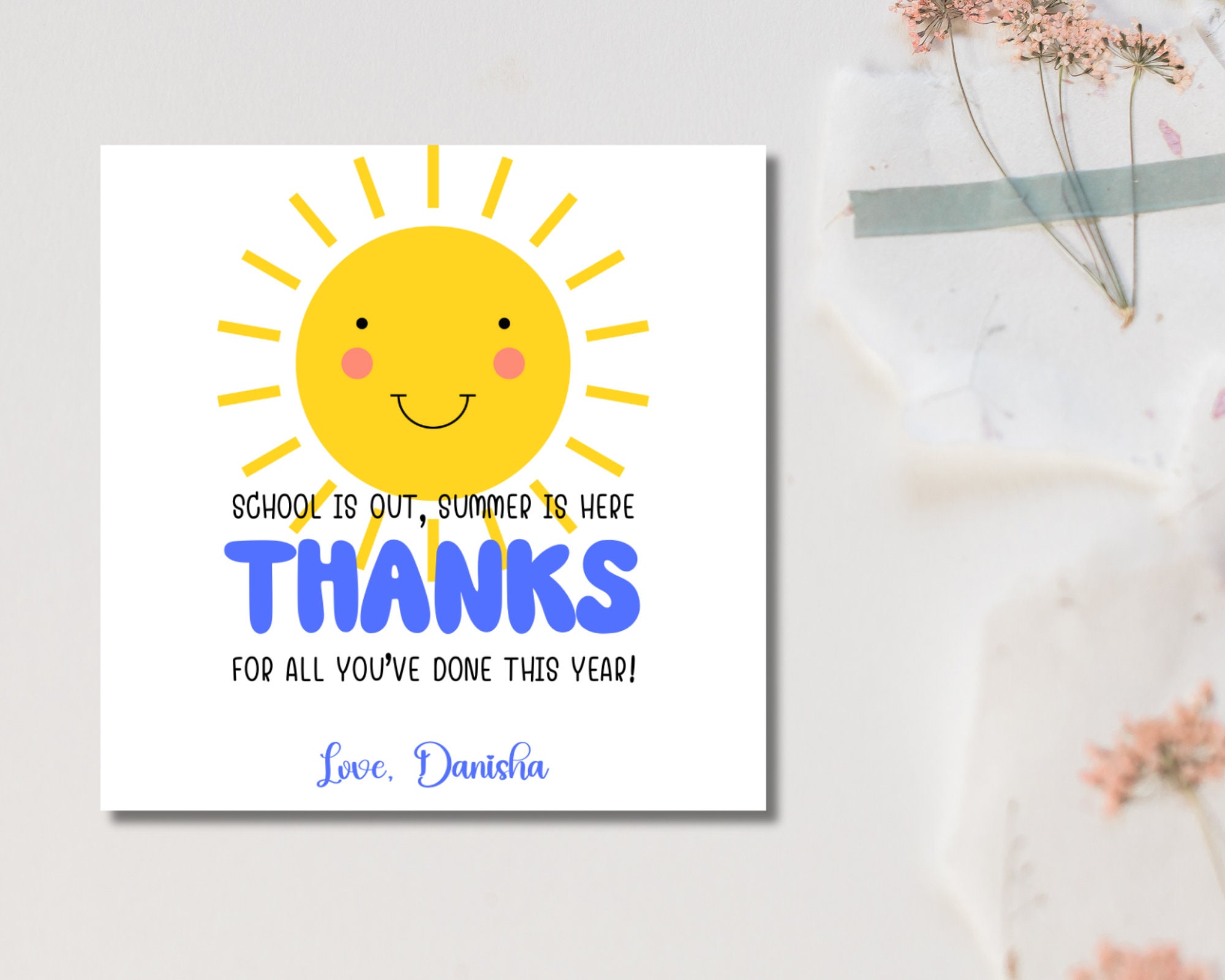 Teacher Appreciation Gift Tag, Summer Sun Gift Tag, Sunshine Thank You ...