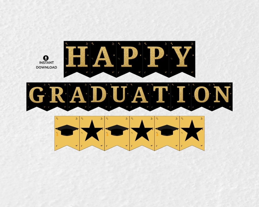 Happy Graduation Banner Printable, Black and Gold Graduation Banner ...