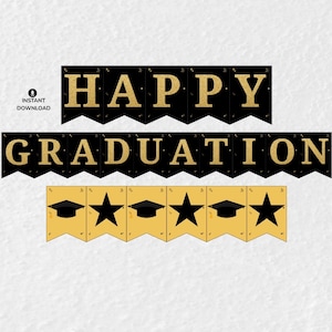 Happy Graduation Banner Printable, Black and Gold Graduation Banner ...