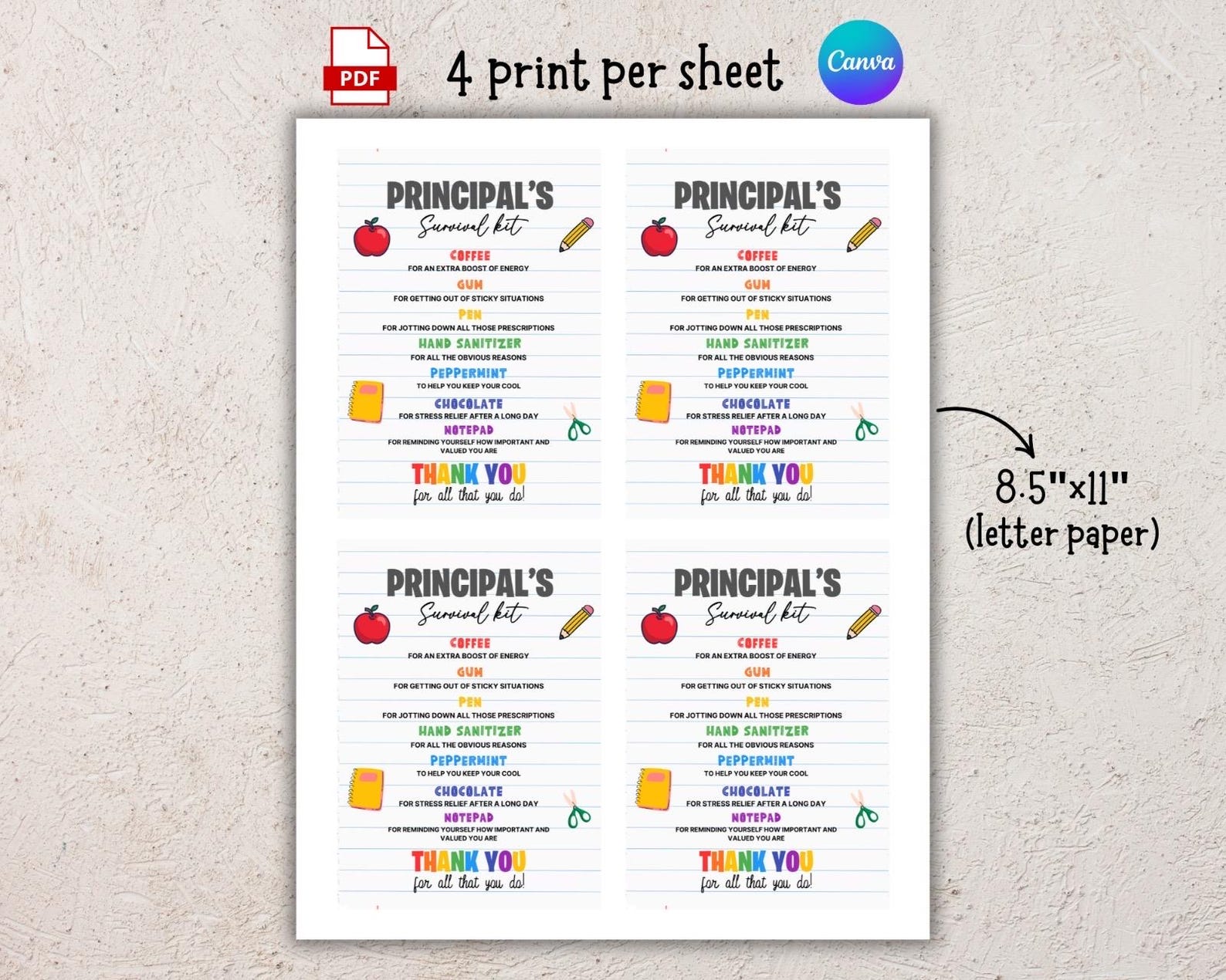 Editable School Principal Survival Kit Printable: Thank You Gift ...