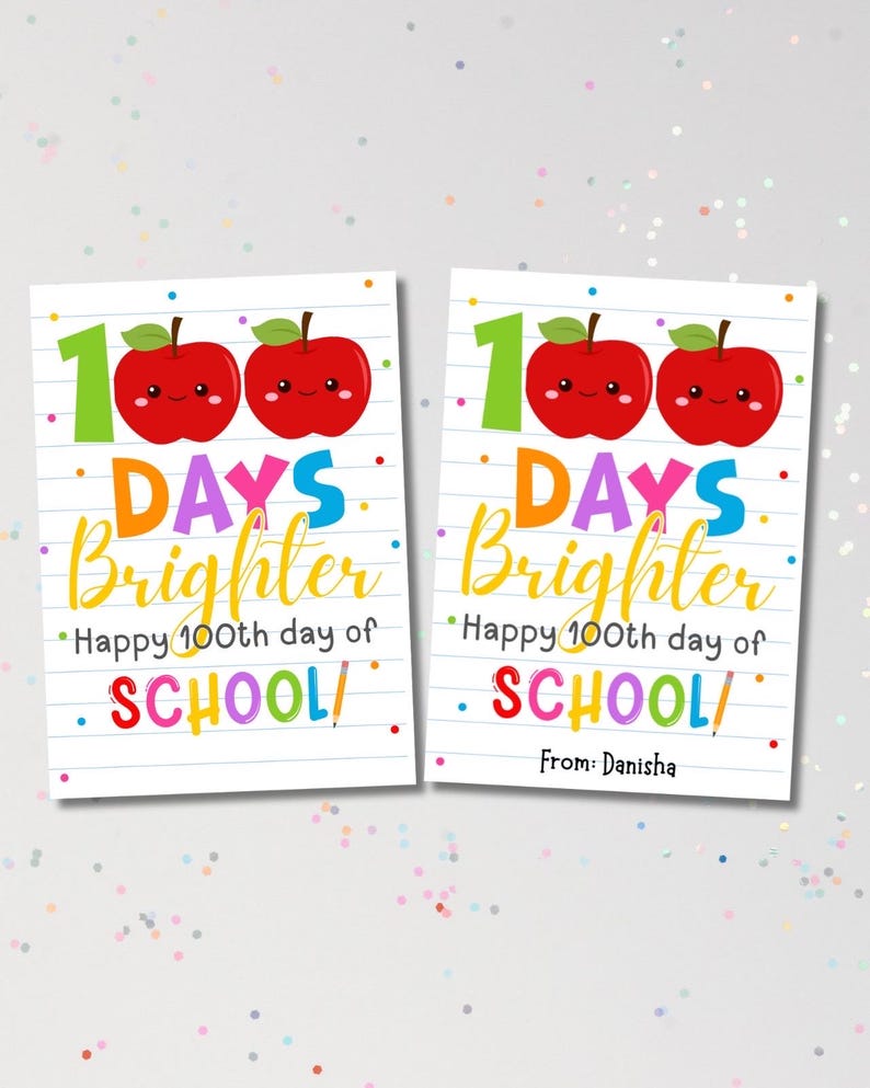 100 Days Brighter Tag: 100th Day of School Gift (instant Download ...