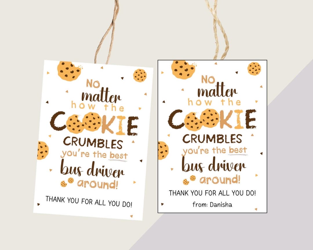 Bus Driver Appreciation Gift Tags: Cookie Crumbles Printable (PDF) - Etsy