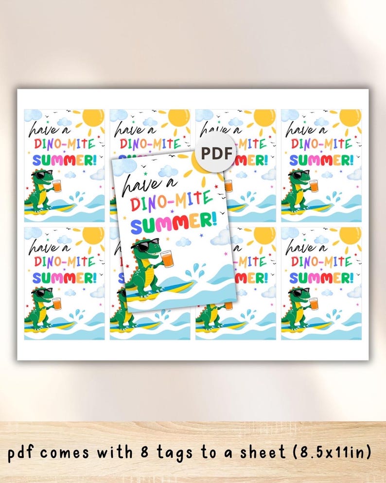 Dino-mite Summer Tag: End of School Thank You (printable Template) - Etsy