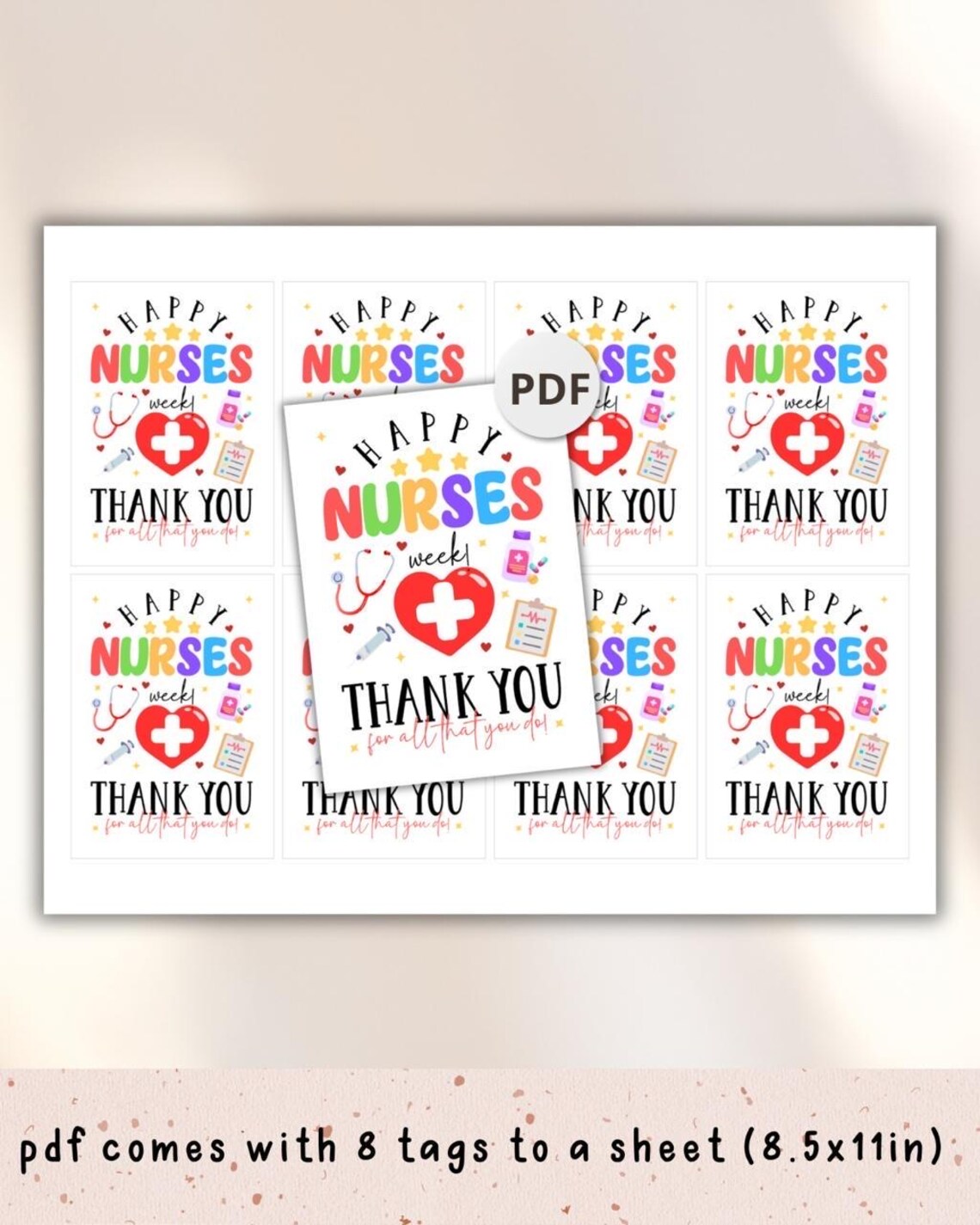 Happy Nurse Week Gift Tags: Printable Thank You Tags (PDF) - Etsy
