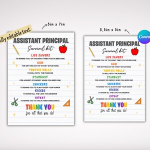 Assistant Principal Survival Kit Tag, School Principal Day Thank You ...
