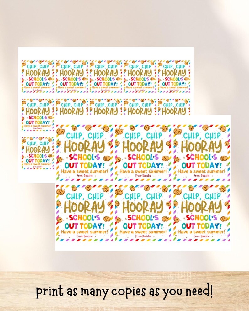 End of School Year Cookie Gift Tag: Editable Template (digital Download ...