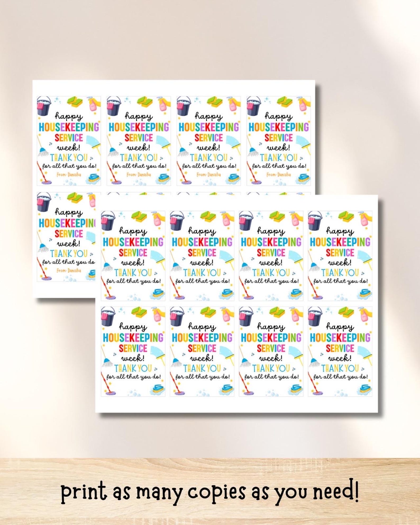 Housekeeping Appreciation Gift Tags: Printable Thank You Cards (digital ...