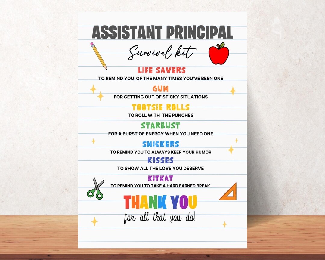 Assistant Principal Survival Kit Tag, School Principal Day Thank You ...