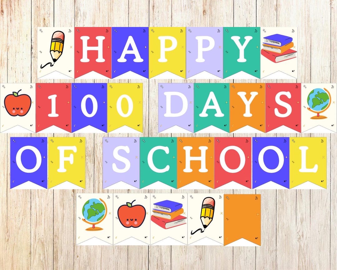 100 Days of School Banner: Classroom Decor (printable Editable PDF) - Etsy