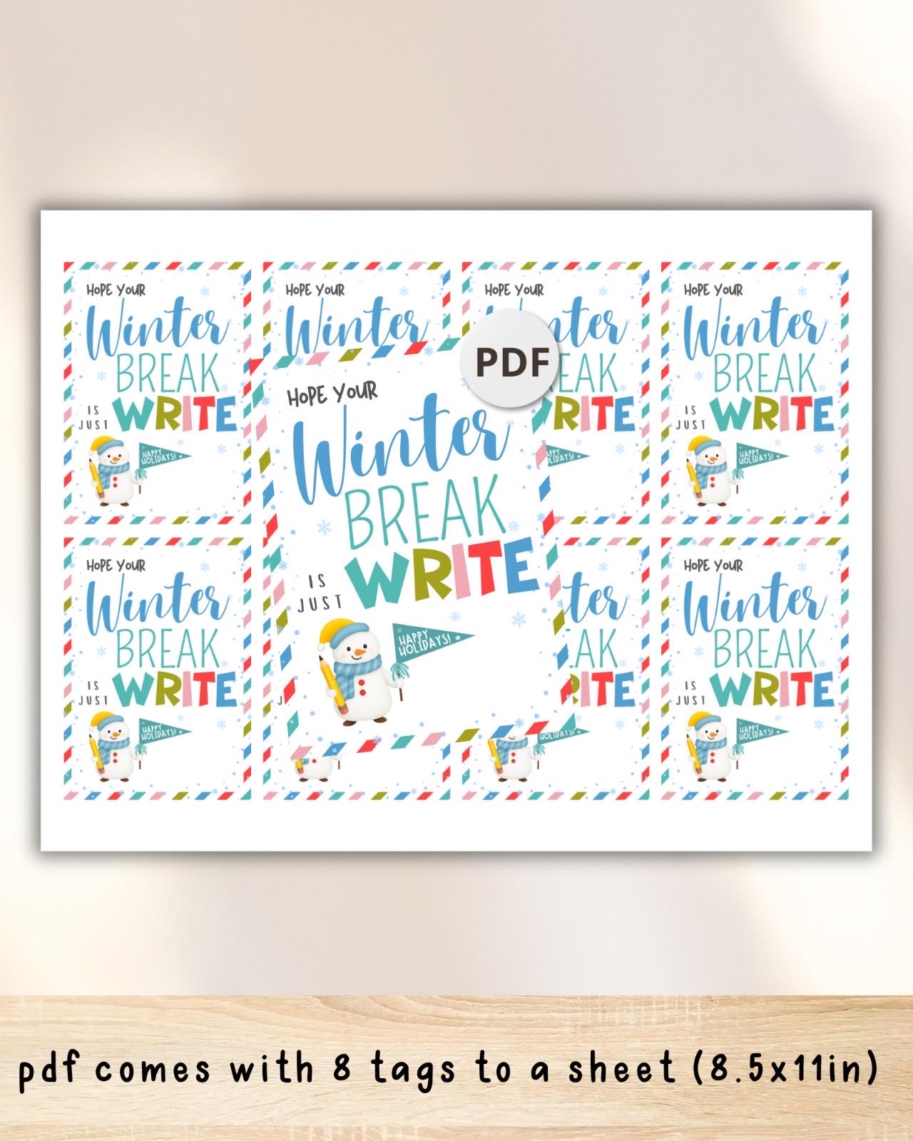 Winter Break Pencil Gift Tag, Student Holiday Label (digital Download ...