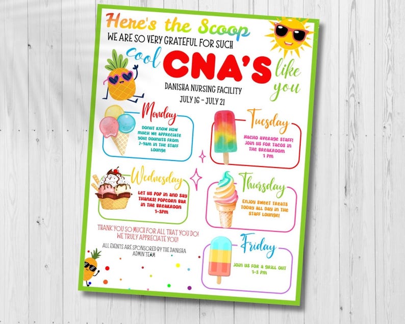 CNA Appreciation Week Itinerary Template: Tropical Beach Theme ...