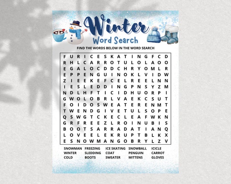 Winter Word Search, Printable Winter Games, Wintertime Activities ...