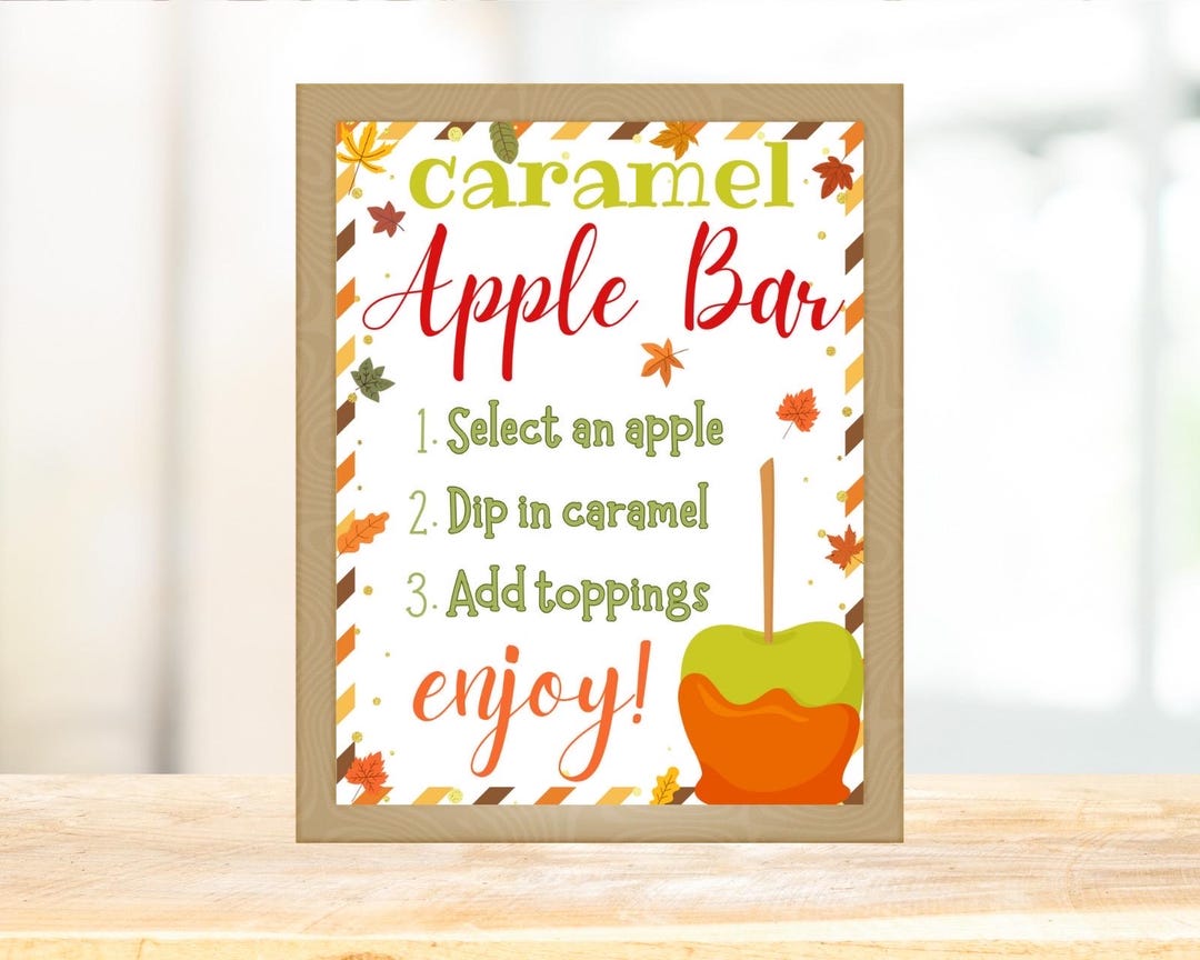 Caramel Apple Bar Sign: Fall Party Decor Printable (digital Download 8 ...
