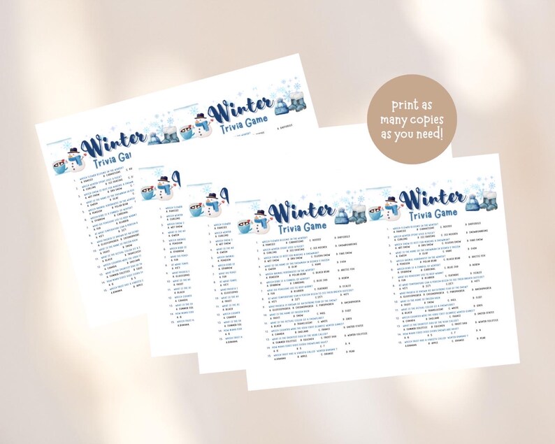 Winter Trivia Game, Printable Winter Games, Winter Game for Adults ...
