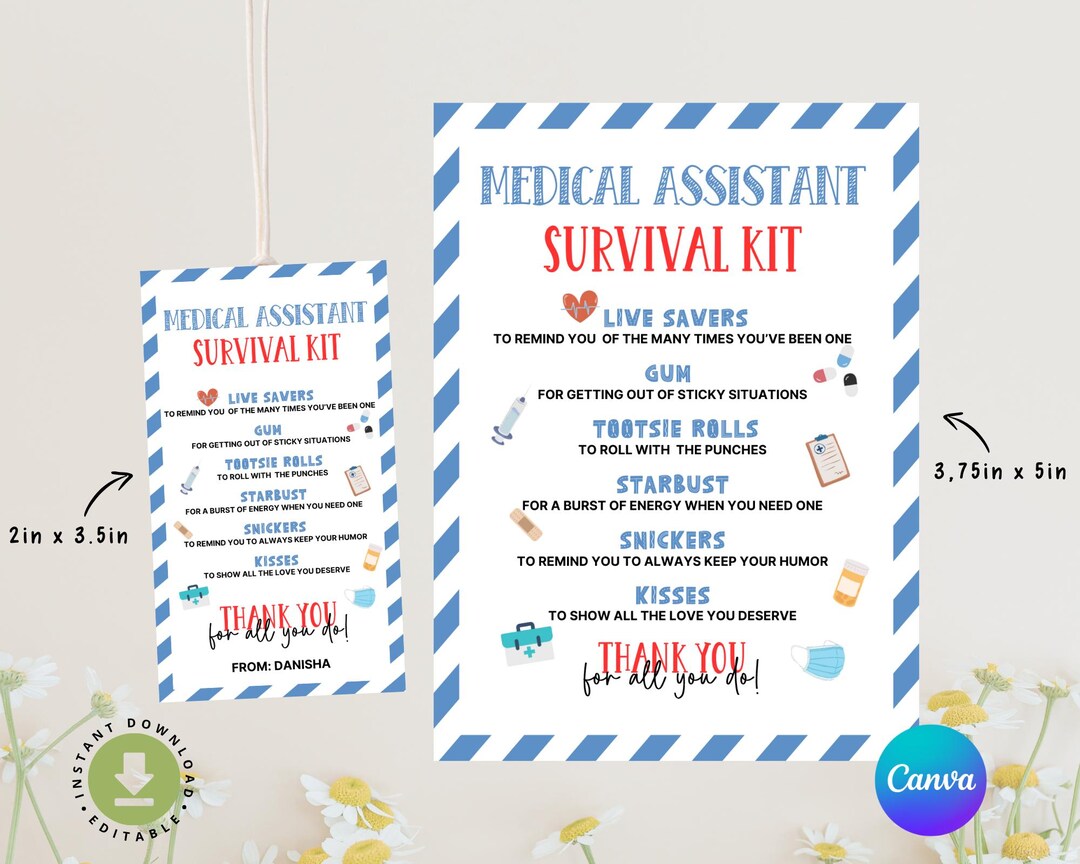 Medical Assistant Appreciation Gift Tag, MA Survival Kit Tag, MA ...