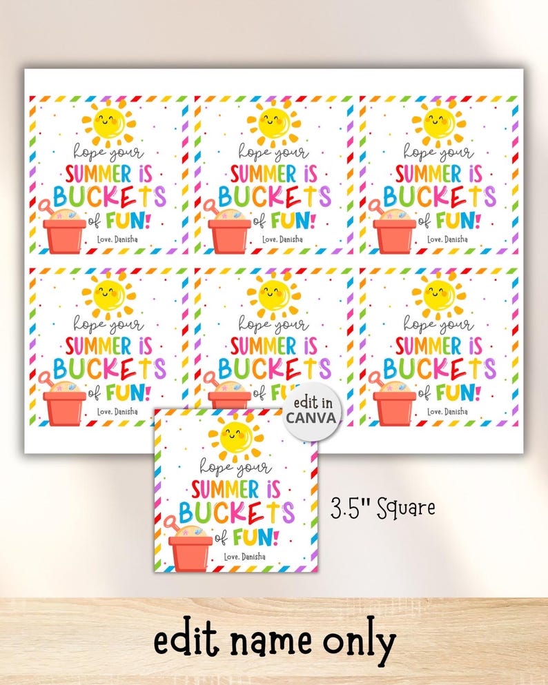 BUCKETS of FUN Tag, EDITABLE End of School Year Gift Tag, End of Year ...