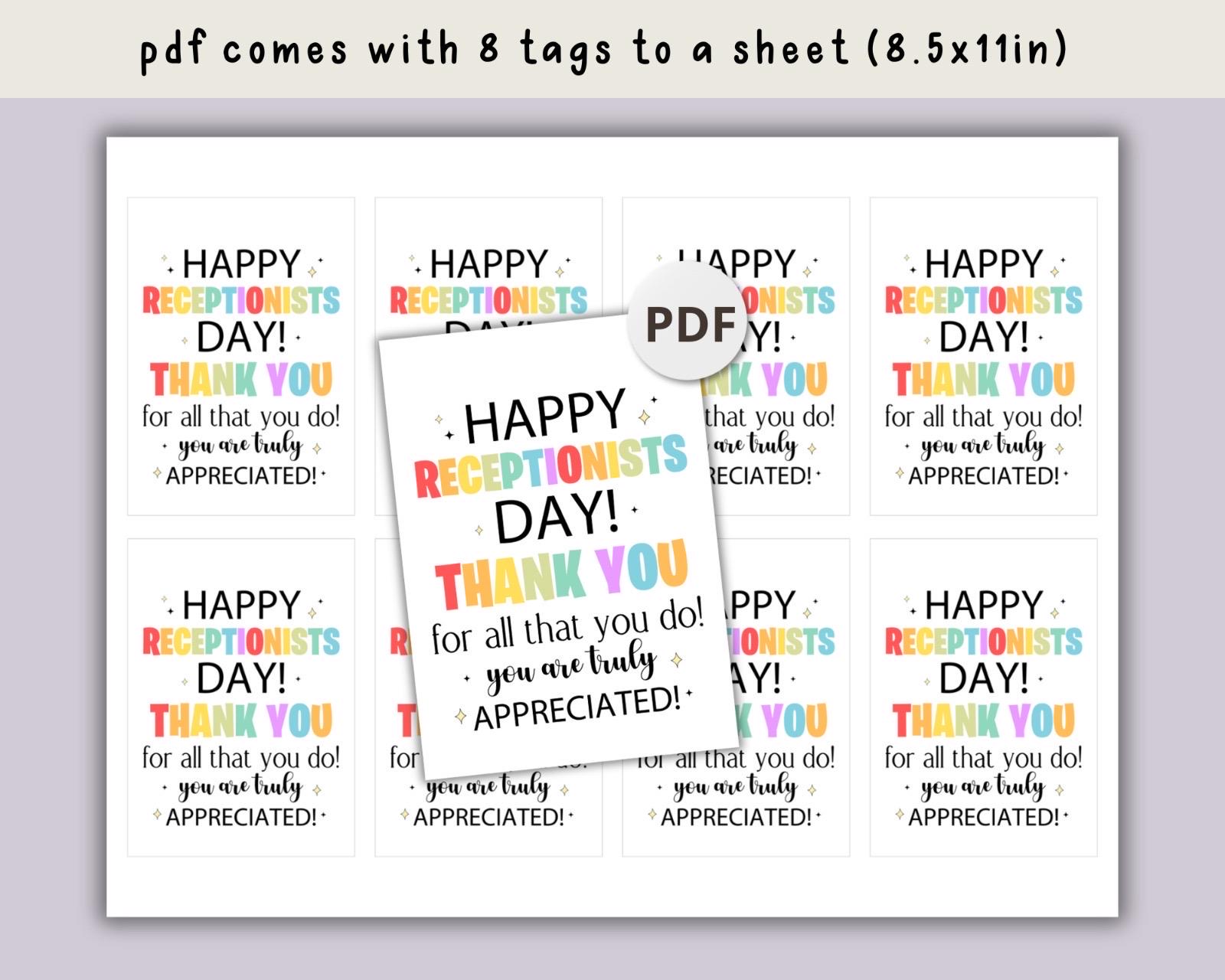 Receptionist Day Gift Tag Printable: Employee Thank You (PDF) - Etsy