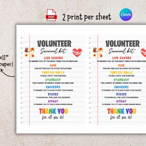 EDITABLE Volunteer's Survival Kit Printable, Back to School Gift, Pta ...