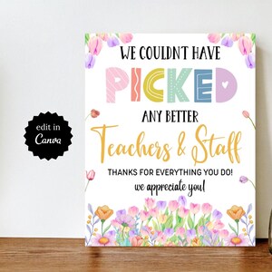Teacher Appreciation Printable: Floral Garden Theme Thank You Sign ...