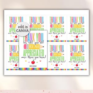 Teacher Appreciation Gift Tags: Printable Thank You Tags (PDF) - Etsy