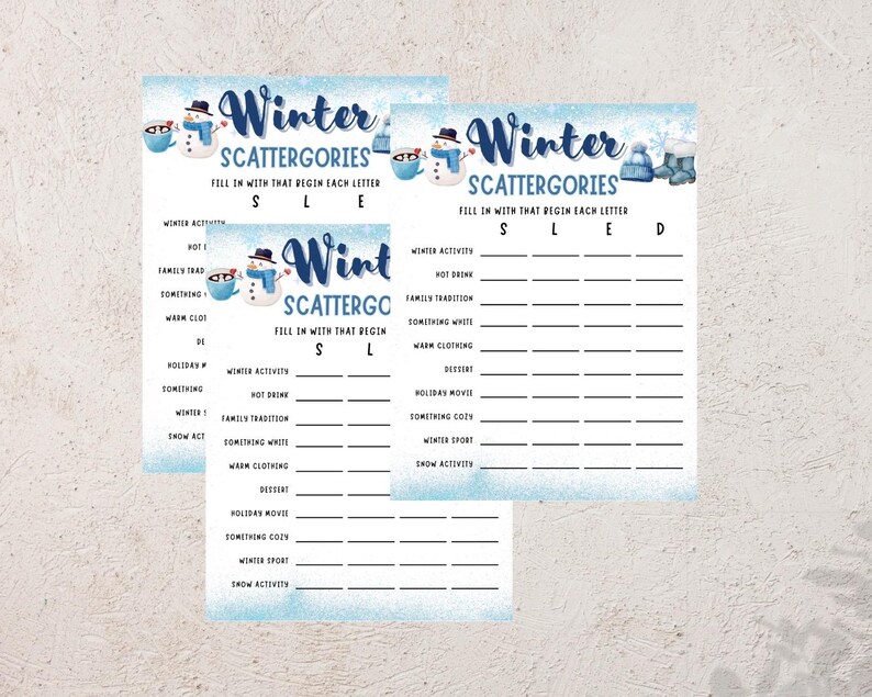 Winter Scattergories,winter Holiday Printable Games,cold Weather Games ...