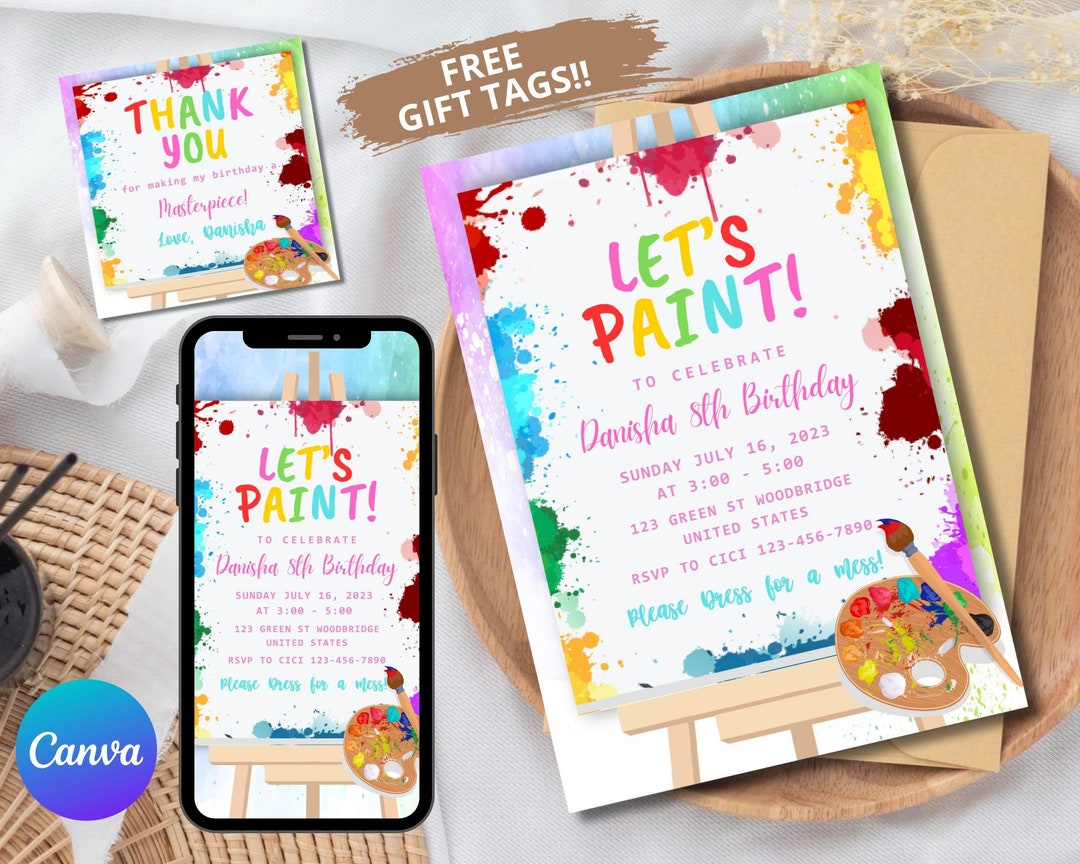Art Birthday Invitation Party Paint Invites Colorful Painting Theme ...