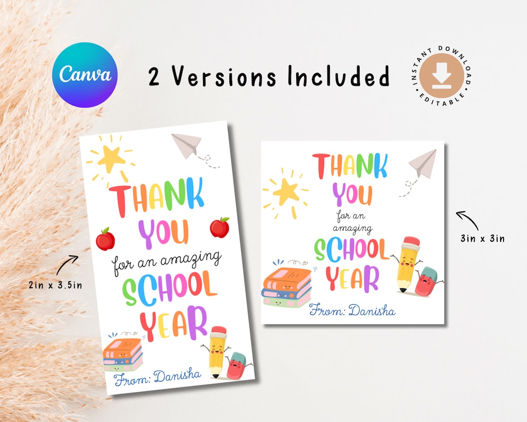 Thank You for A Great School Year Tag, Printable End of School Year ...