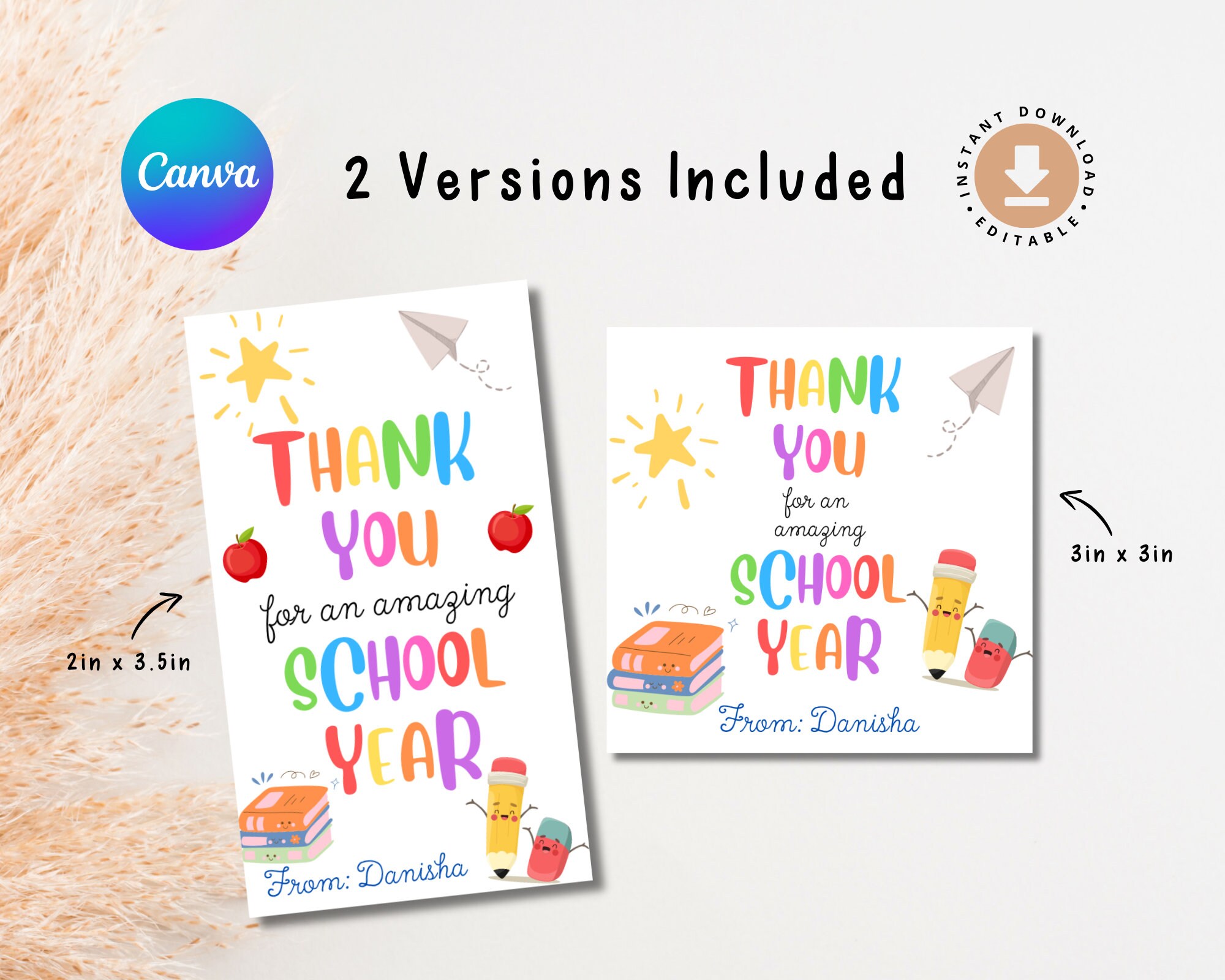 Thank You for A Great School Year Tag, Printable End of School Year ...