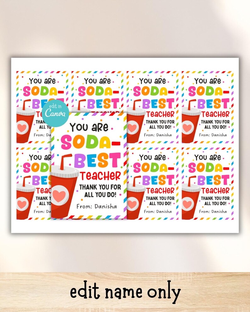 Printable You Are Soda Best Tag, Gifts for Teachers, Gift Idea for ...