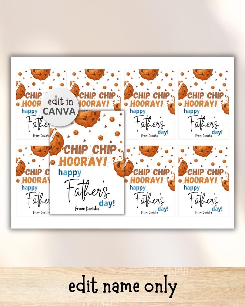 Father's Day Cookie Gift Tag Template: Chip Chip Hooray (editable ...
