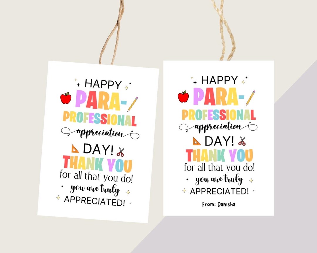 Paraprofessional Appreciation Day Tag: Printable Thank You Label ...