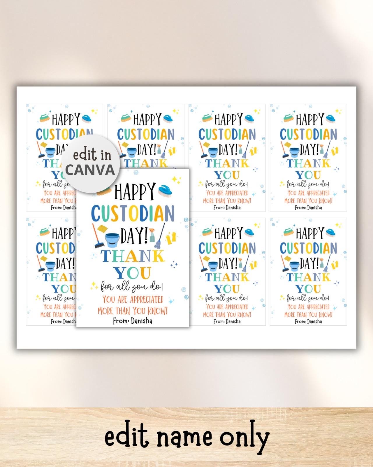 School Custodian Appreciation Gift Tag, Printable Thank You School ...
