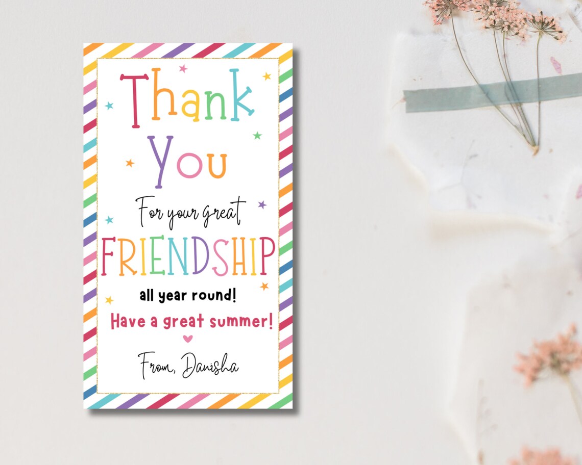Friendship End of School Classroom Gift Tag End of Year Gift Tags Kids ...