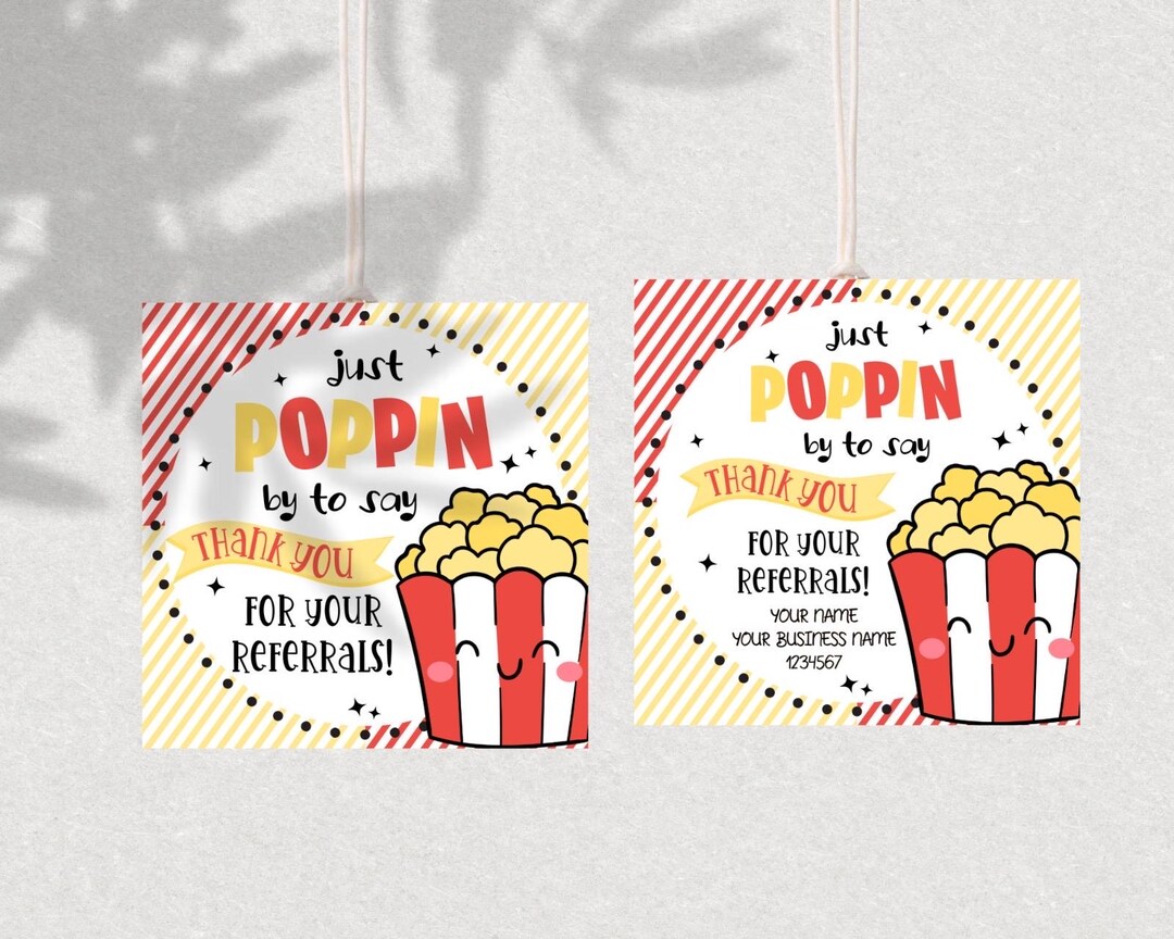 Poppin' by to Say Thank You for Your Referrals Tags, Popcorn Business ...