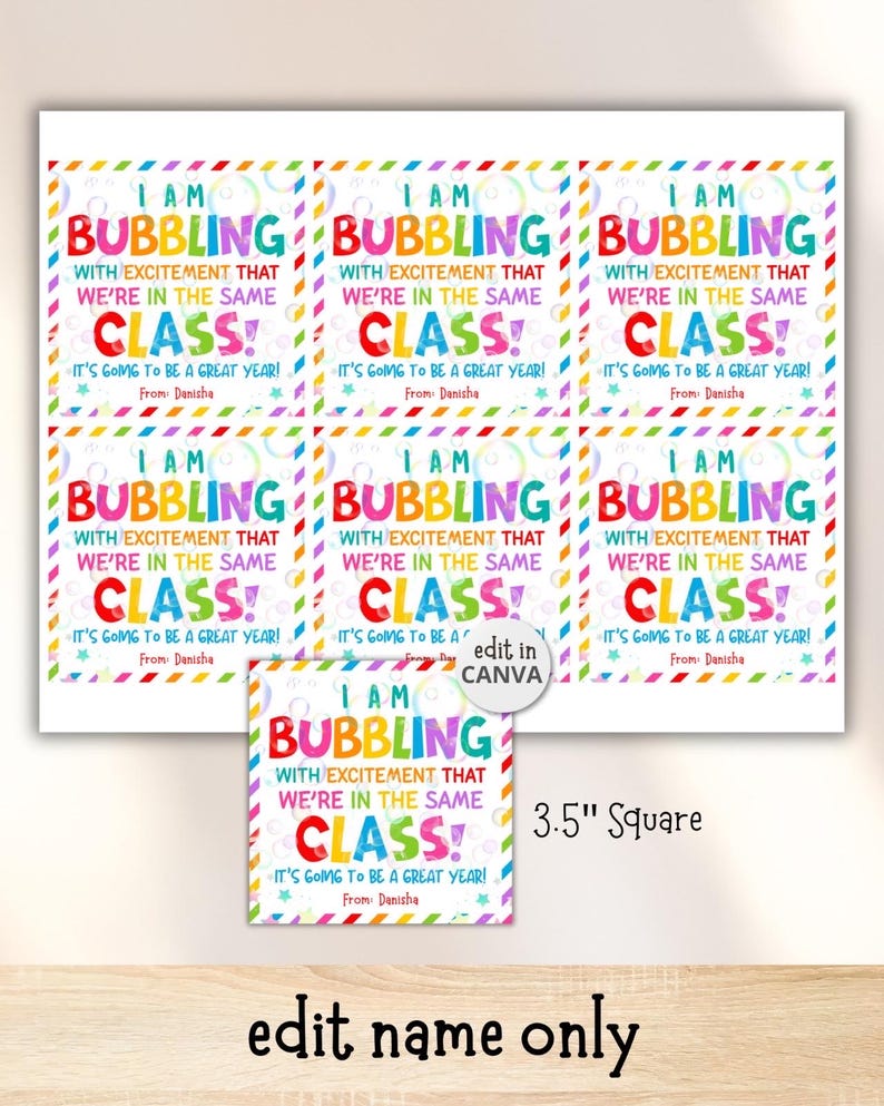 Back to School Bubble Gift Tag: Printable First Day of School Favor ...