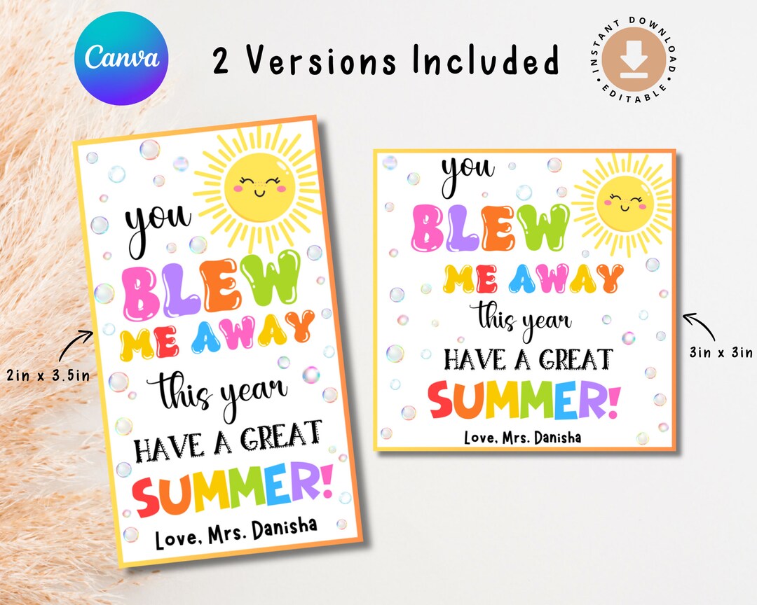 You Blew Me Away Gift Tag Template, Printable End of School Year Tags ...