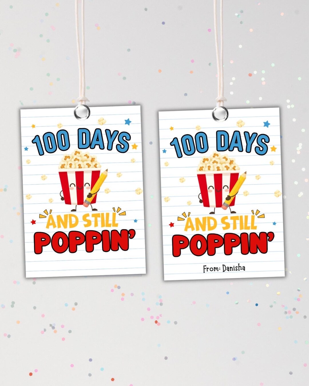 100 Days of School Printable Popcorn Snack Tag Classroom Gift for ...