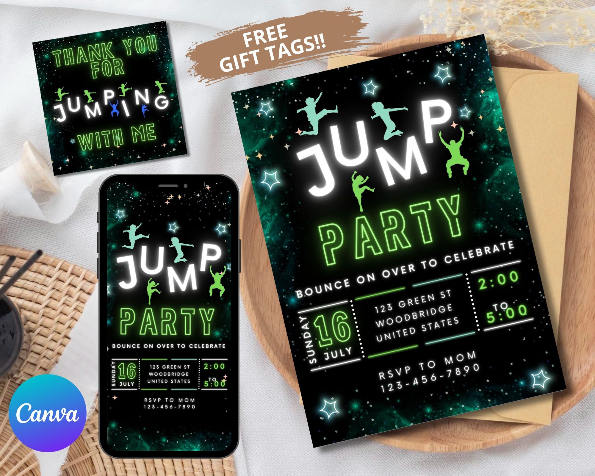 EDITABLE Jump Party Invitation, Trampoline Park Birthday Invitation ...