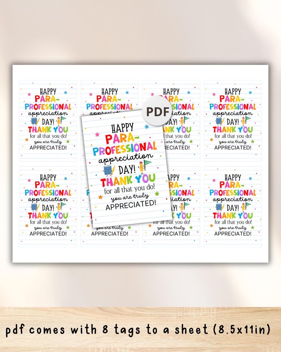 Paraprofessional Appreciation Day Tag: Printable Thank You Label ...