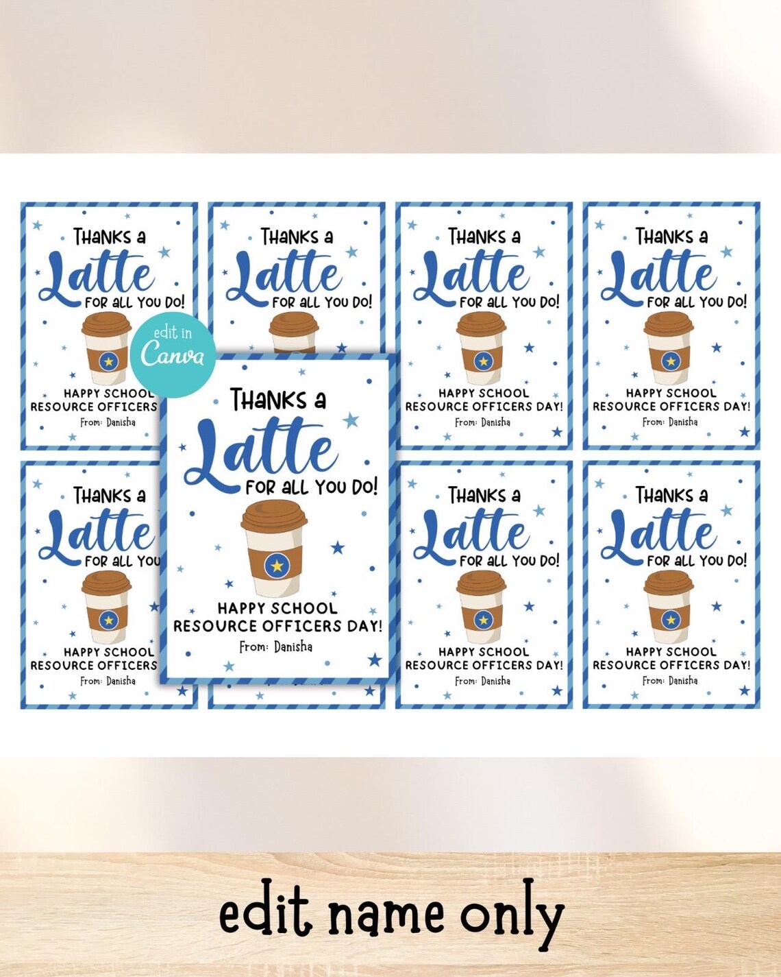 School Resource Officer Gift Tags Printable, Thanks A Latte ...