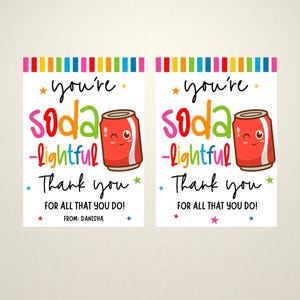 Teacher Thank You Gift Tags: Soda-lightful Design (digital Download) - Etsy