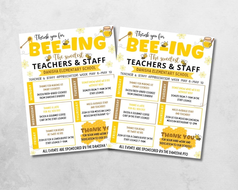 Editable Teacher and Staff Appreciation Week Bumble Bee Theme Flyer ...