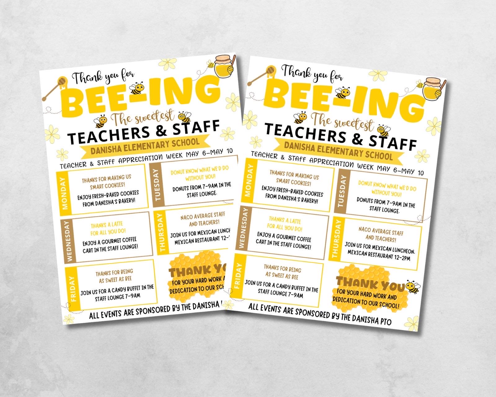Editable Teacher and Staff Appreciation Week Bumble Bee Theme Flyer ...