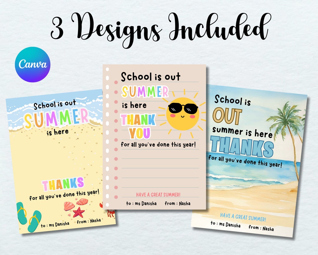 Summer Teacher Gift Card Holder Template, Printable End of Year School ...