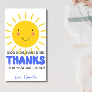 Teacher Appreciation Gift Tag, Summer Sun Gift Tag, Sunshine Thank You ...