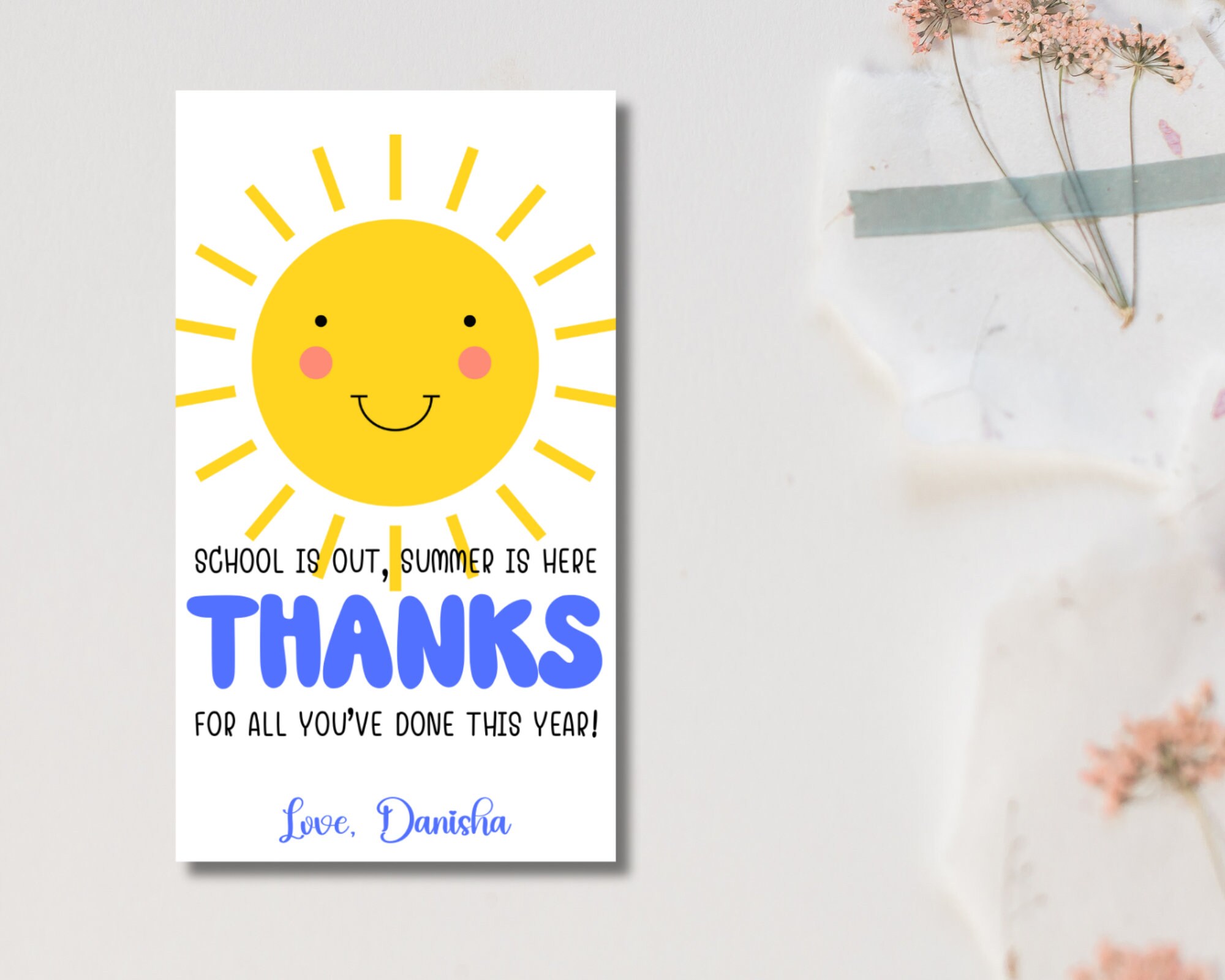 Teacher Appreciation Gift Tag, Summer Sun Gift Tag, Sunshine Thank You ...