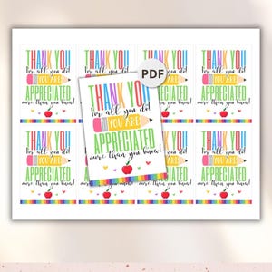 Teacher Appreciation Gift Tags: Printable Thank You Tags (PDF) - Etsy