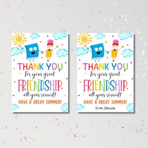 Friendship End of School Classroom Gift Tag End of Year Gift Tags Kids ...